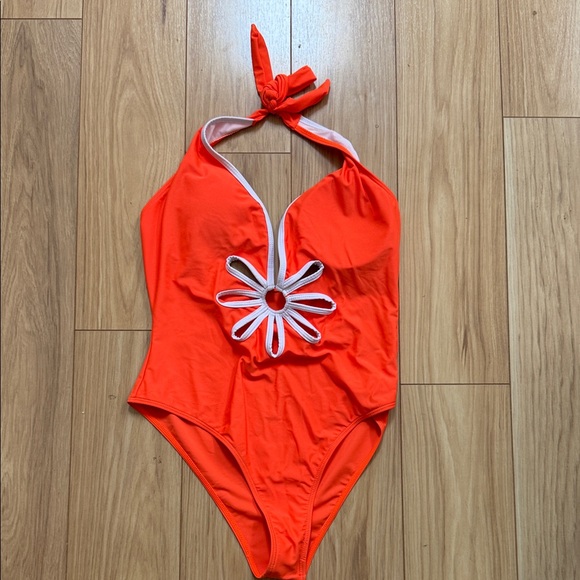 SHEIN | Swim | Orange One Piece Swimsuit With Open Flower Design | Poshmark